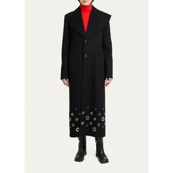 Proenza Schouler Alix Embellished Compact Melton Wool Long Coat