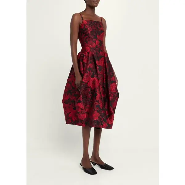 Michael Kors Rose Jacquard Balloon Midi Dress