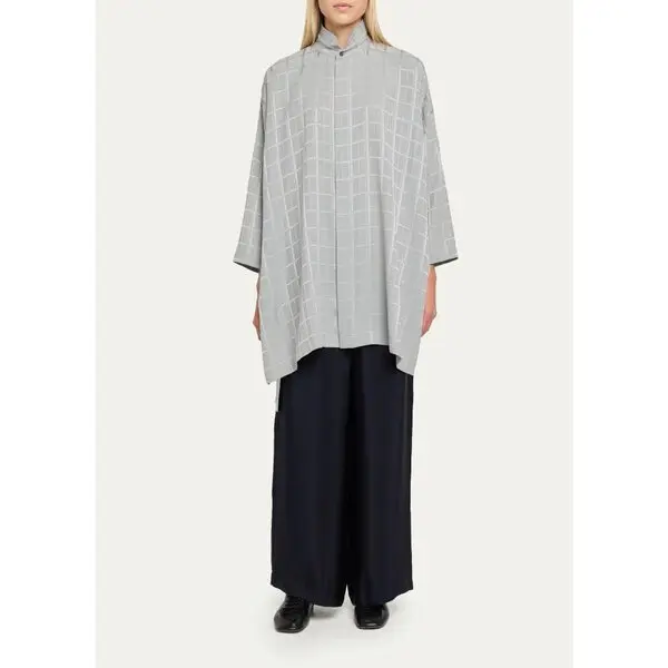 Eskandar Wide Longer Back Double Stand Collar Shirt Very Long With Slits