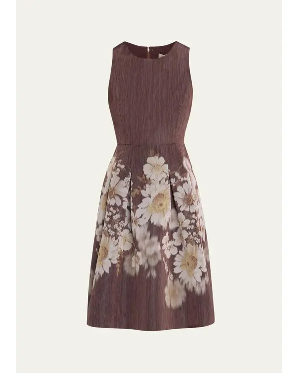 Rickie Freeman For Teri Jon Pleated Floral-print Mikado Dress