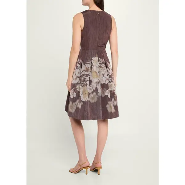 Rickie Freeman For Teri Jon Pleated Floral-print Mikado Dress