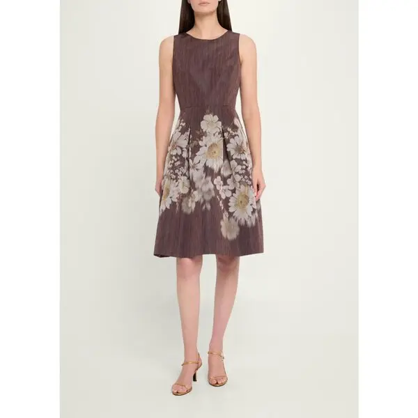 Rickie Freeman For Teri Jon Pleated Floral-print Mikado Dress