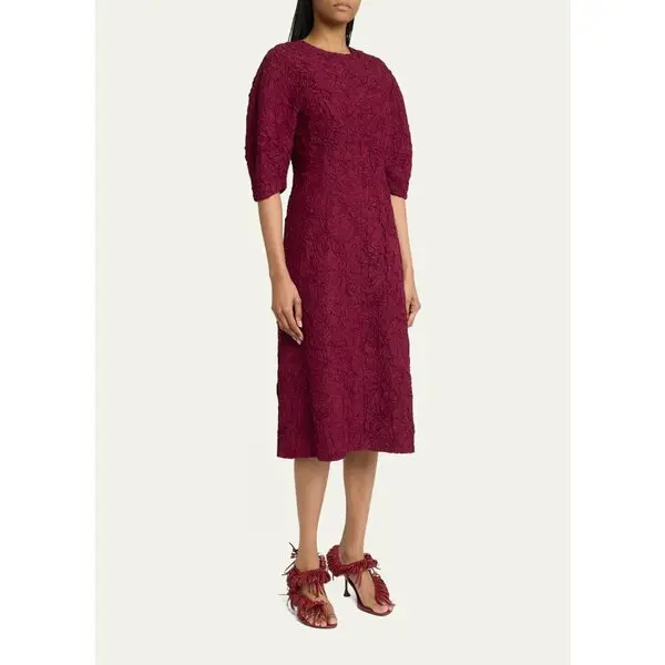 Proenza Schouler Alin Crushed Silk Curved-sleeve Midi Dress - Wine