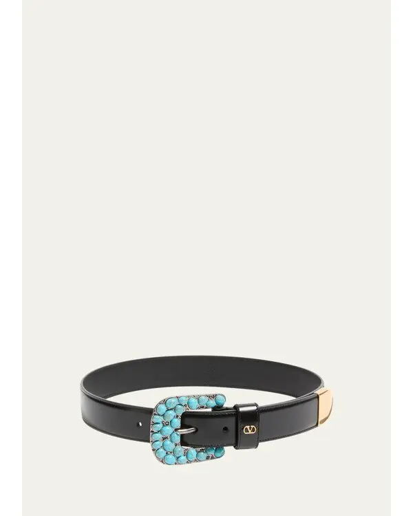 Valentino Garavani Vlogo Signature Brushed Calfskin Belt, 30mm - Nero