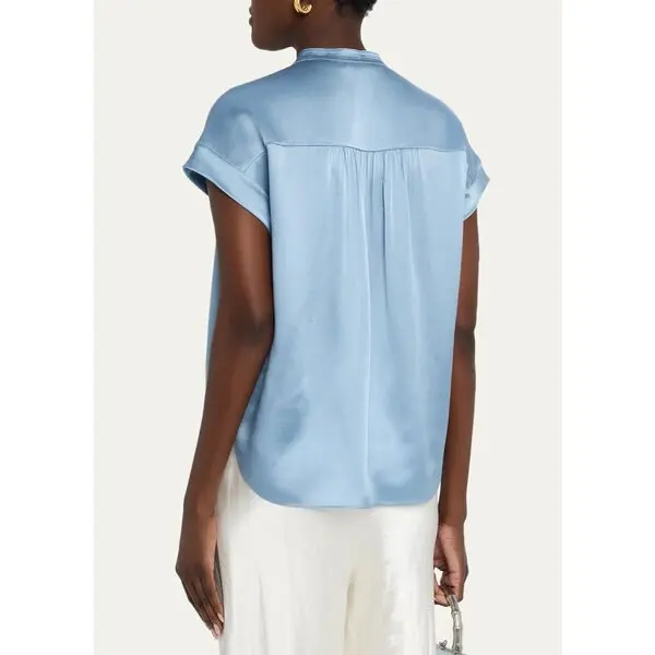 Vince Gathered Cap-sleeve Silk Top