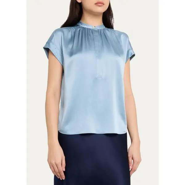 Vince Gathered Cap-sleeve Silk Top