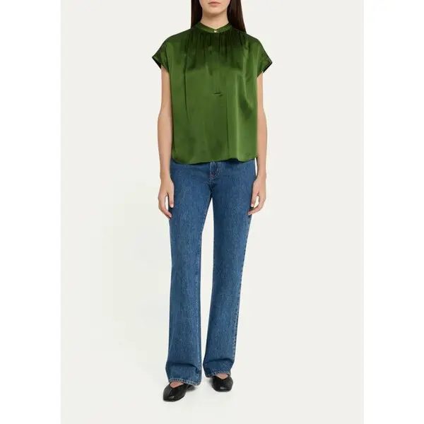Vince Gathered Cap-sleeve Silk Top