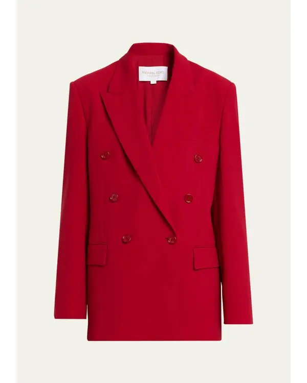 Michael Kors Double Breasted Virgin Wool Blend Blazer - Ruby