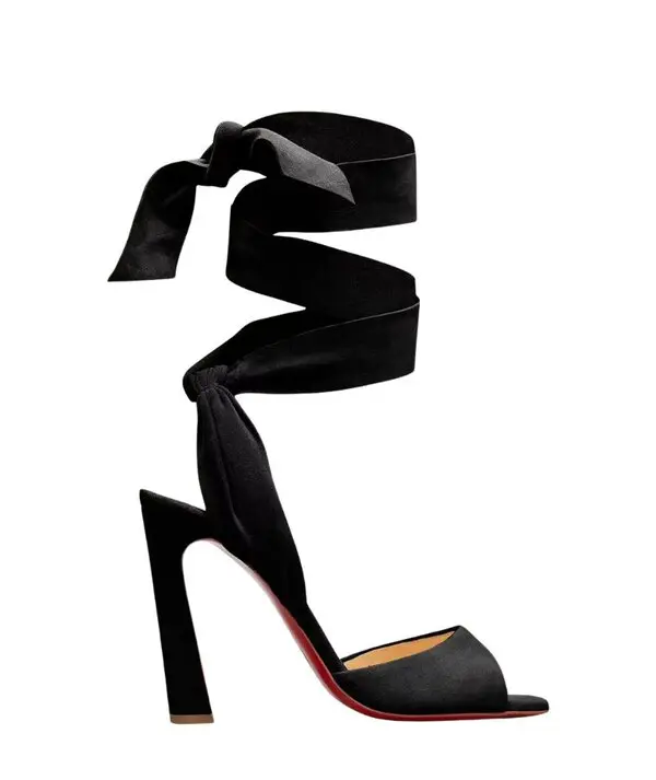 CHRISTIAN LOUBOUTIN Rose Amelie Ankle-wrap Red Sole Sandals - Black