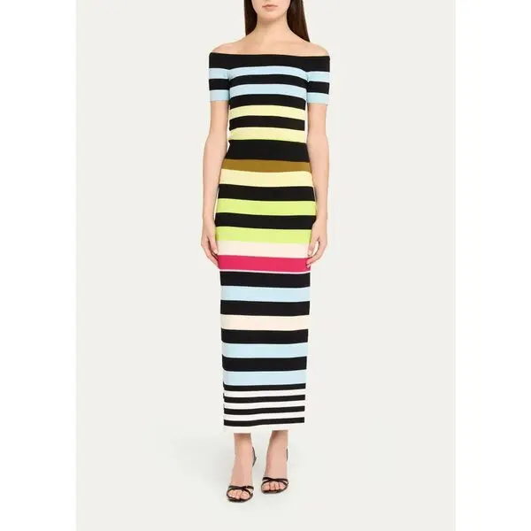 Christopher John Rogers Off-the-shoulder Striped Body-con Knit Top