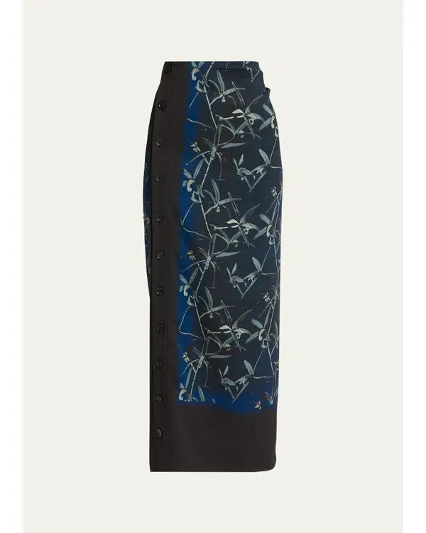 Proenza Schouler Anais Floral-print Button-side Midi Skirt - Ink Multi