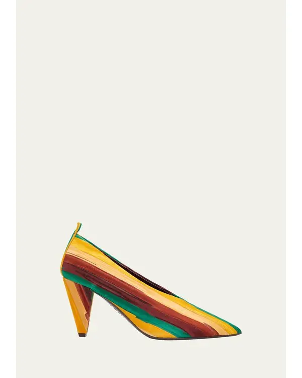 Loewe 85mm Origami Cubic Striped Suede Pumps