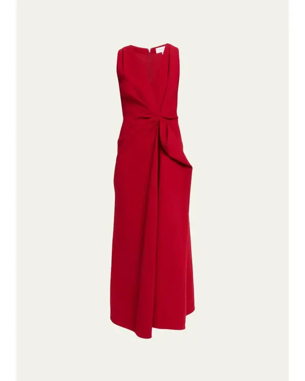 Michael Kors Pleated Wool-blend Gathered Midi Dress