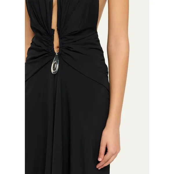 Christopher Esber Crystal Pendant Plunging Halter Maxi Dress - Black