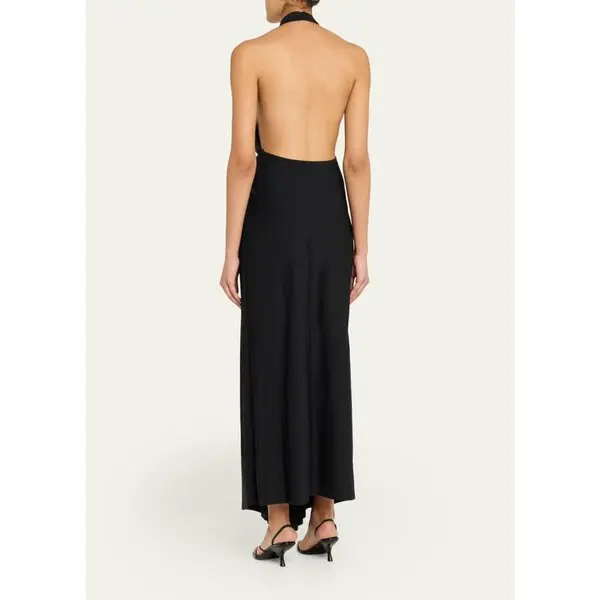 Christopher Esber Crystal Pendant Plunging Halter Maxi Dress - Black