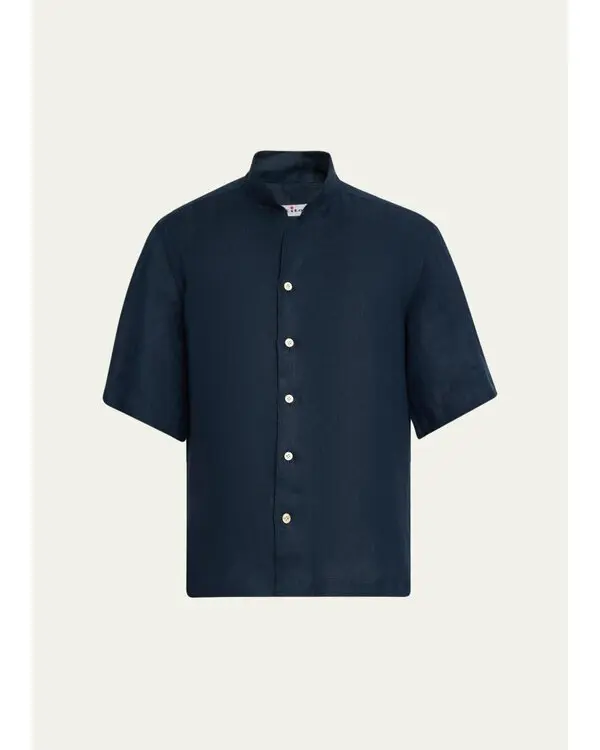 Kiton Cotton Nehru-collar Short-sleeve Shirt