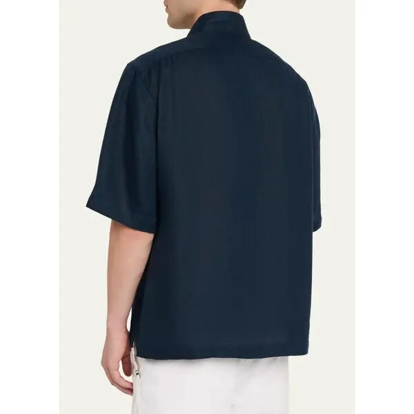 Kiton Cotton Nehru-collar Short-sleeve Shirt