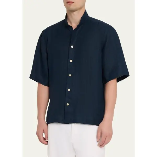 Kiton Cotton Nehru-collar Short-sleeve Shirt