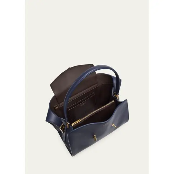FERRAGAMO Hug Small Leather Top Handle Bag - Navy