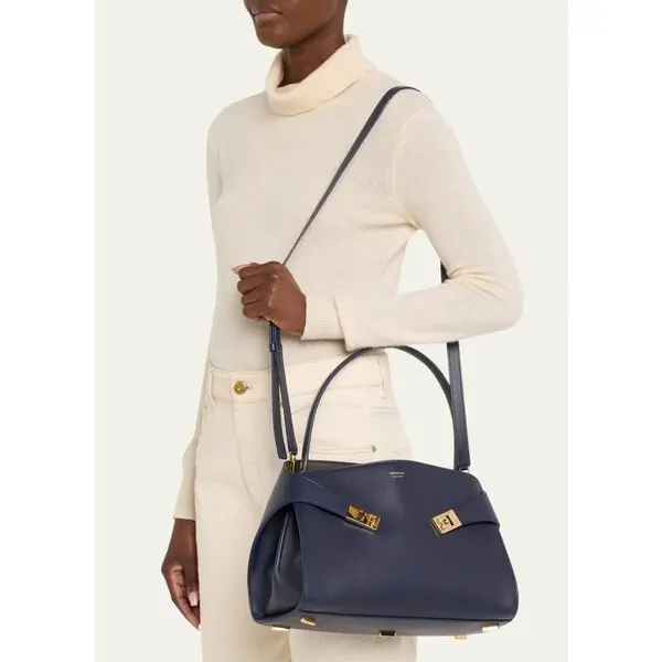 FERRAGAMO Hug Small Leather Top Handle Bag - Navy