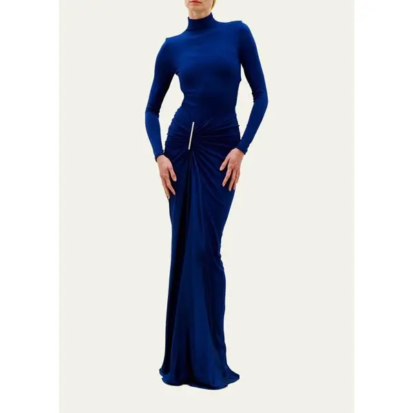 Silvia Tcherassi Lena Mock-neck Ruched Jersey Slit Maxi Dress