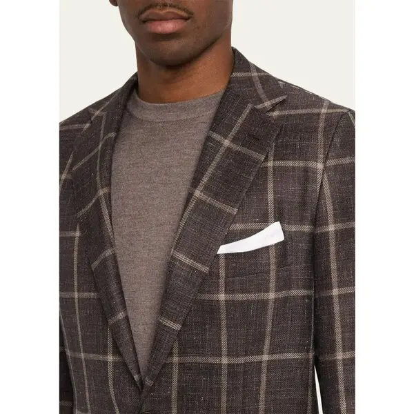 Kiton Windowpane Cashmere And Silk Single-breasted Sport Coat