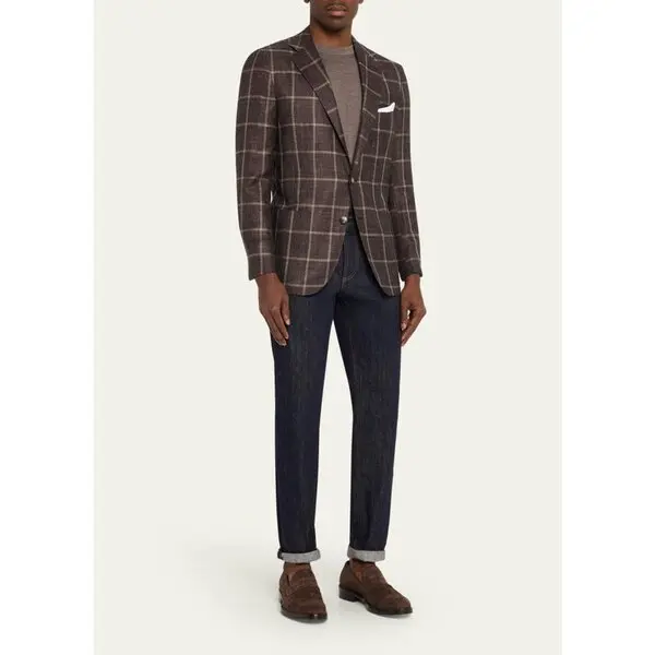 Kiton Windowpane Cashmere And Silk Single-breasted Sport Coat