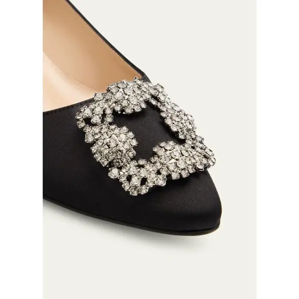 Manolo Blahnik 40mm Hangisibar Embellished Buckle Satin Pumps