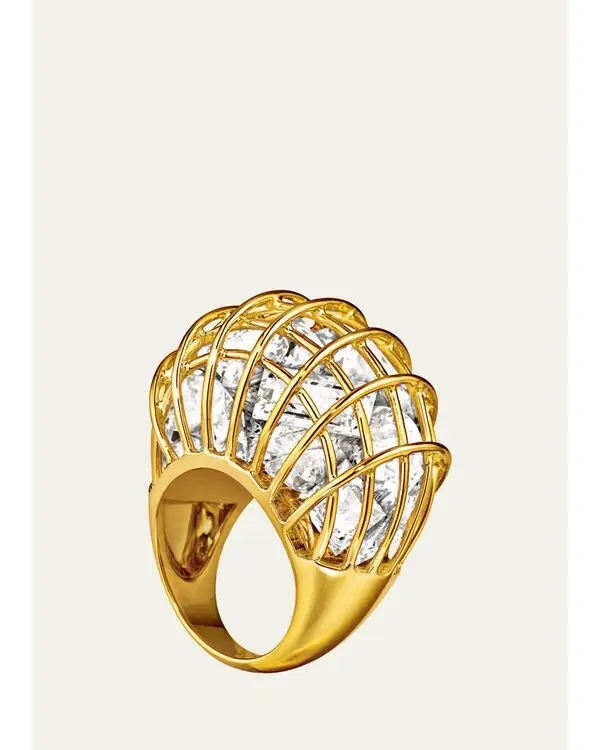 Verdura 18k Yellow Rock Crystal Caged Ring