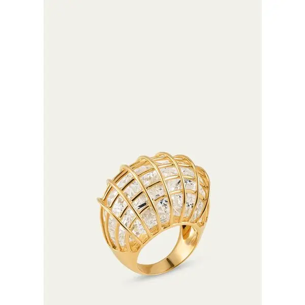 Verdura 18k Yellow Rock Crystal Caged Ring