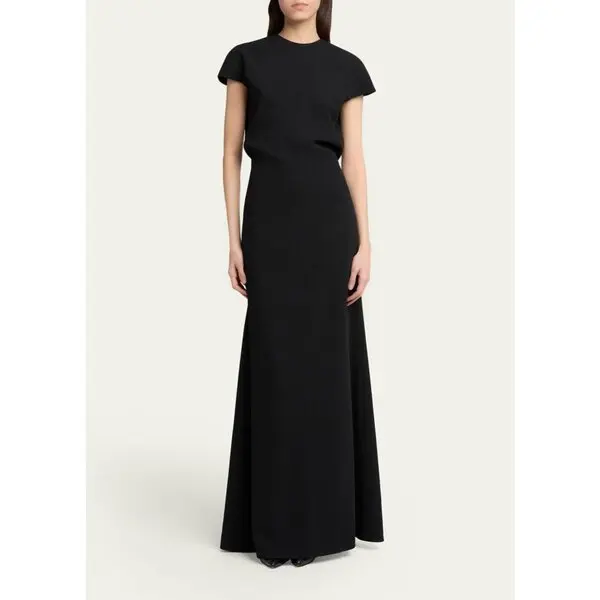 JIL SANDER Open Back Short-sleeve Long Wool Dress