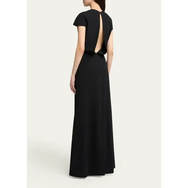 JIL SANDER Open Back Short-sleeve Long Wool Dress