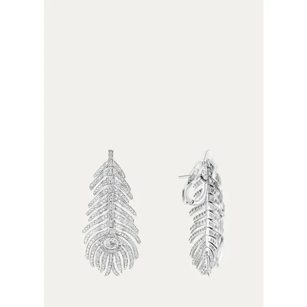 Boucheron Plume De Paon 18k Gold Diamond Pendant Earrings