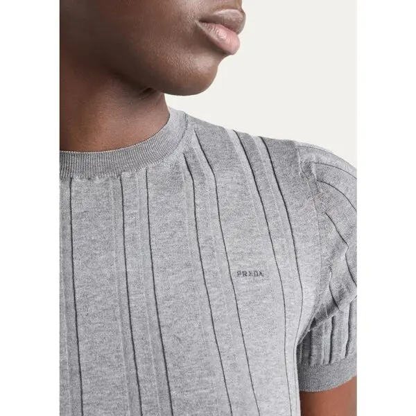Prada Logo-embroidered Cotton Ribbed Short-sleeve Sweater