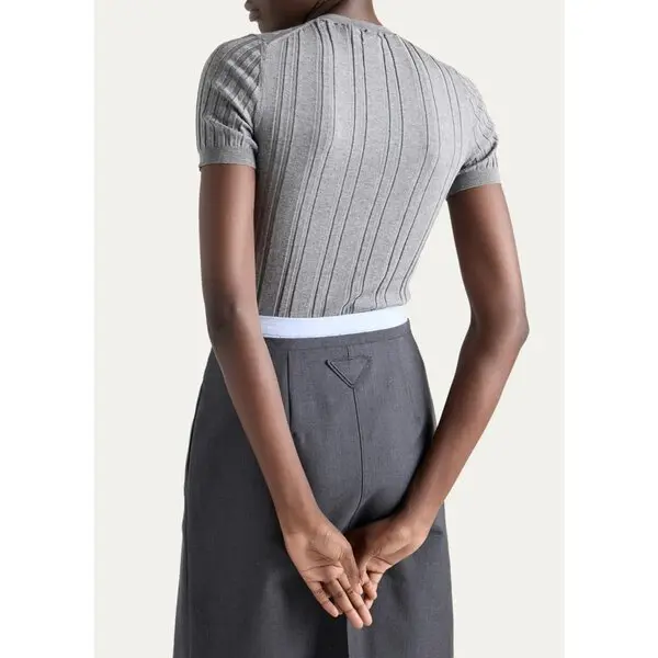 Prada Logo-embroidered Cotton Ribbed Short-sleeve Sweater