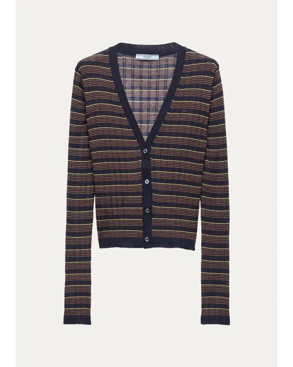Prada Striped Silk-wool Cardigan - Blue