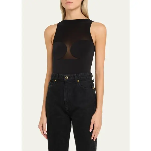 Wolford Corset-effect Sleeveless Bodysuit With Sheer Panels - Black