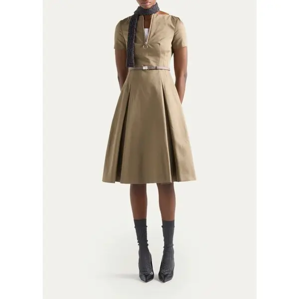 Prada Belted Cotton Knee-length Dress