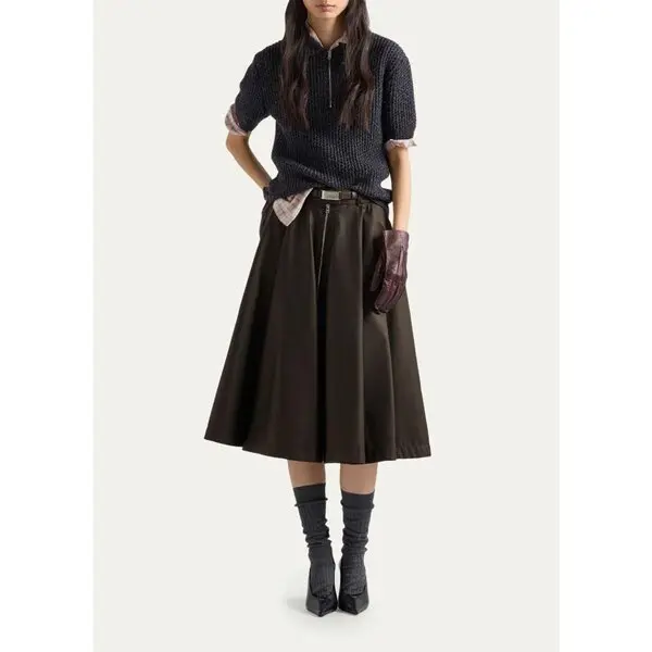 Prada Belted A-line Skirt - Cocoa
