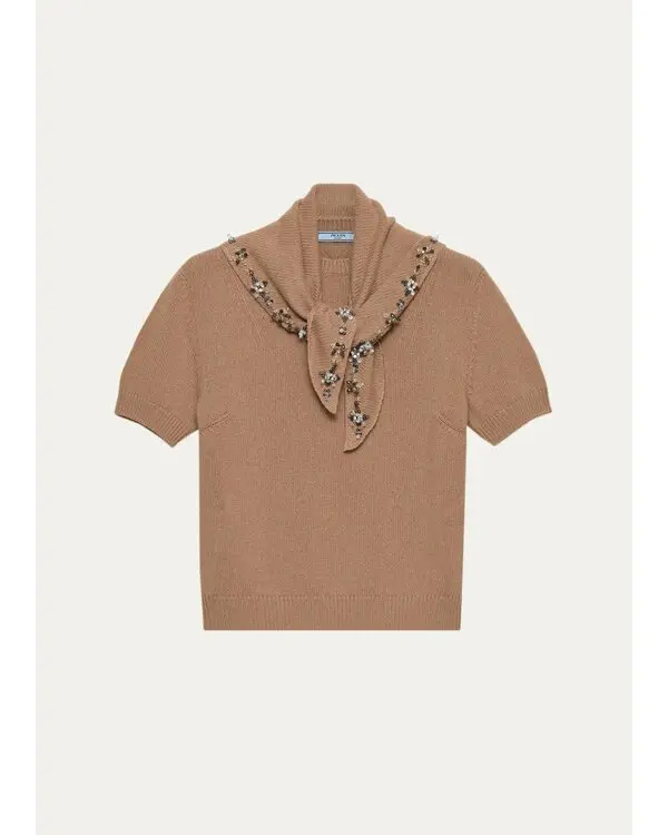 Prada Embellished Cashmere Sweater - Camel