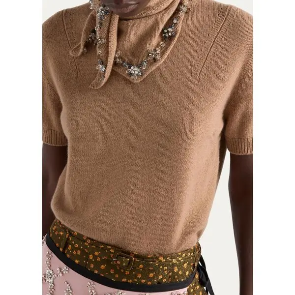 Prada Embellished Cashmere Sweater - Camel