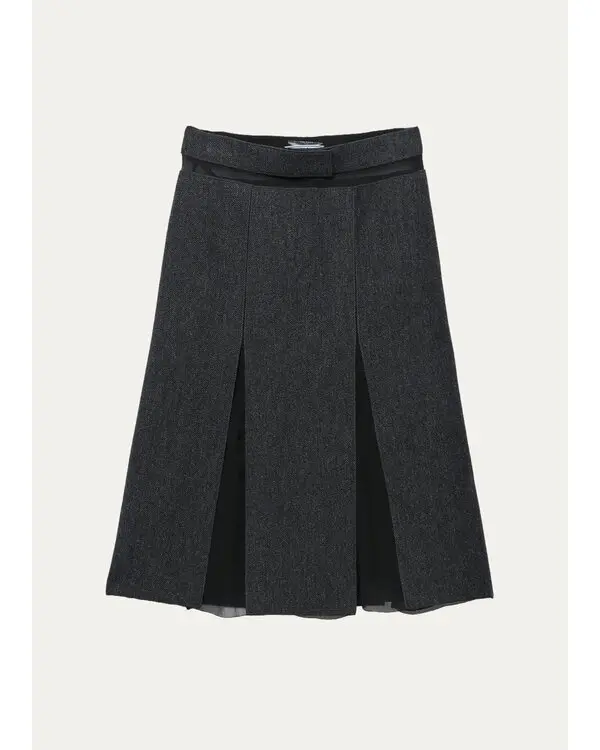 Prada Pleated Wool-silk Midi Skirt - Gray