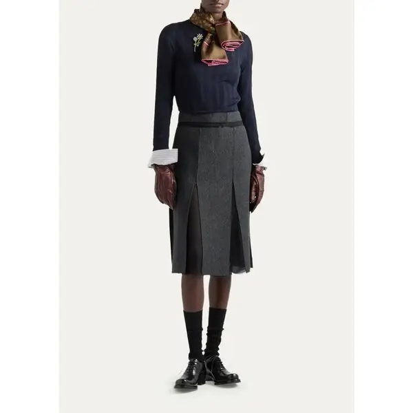 Prada Pleated Wool-silk Midi Skirt