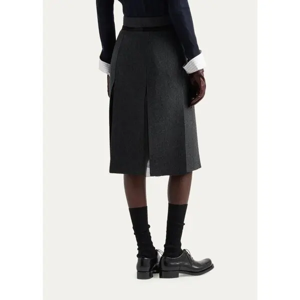Prada Pleated Wool-silk Midi Skirt