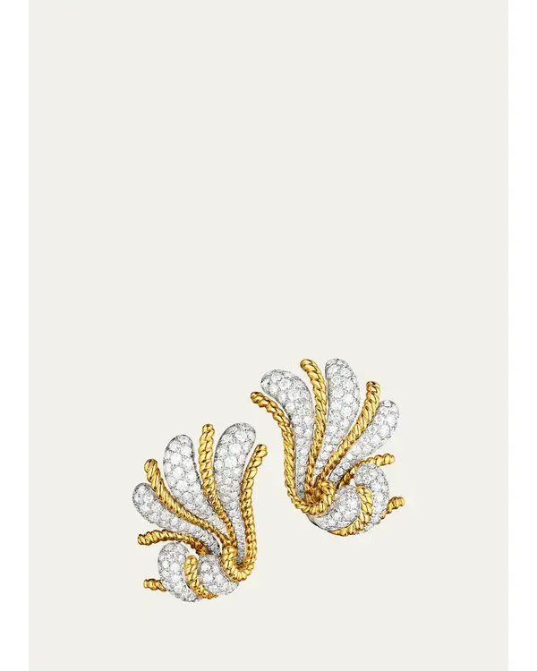 Verdura Platinum And 18k Yellow Diamond Fan Earrings