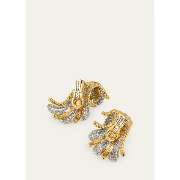 Verdura Platinum And 18k Yellow Diamond Fan Earrings