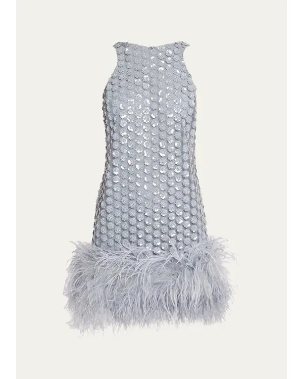 THE NEW ARRIVALS ILKYAZ OZEL Bixi Sequined Feather-trim Minidress - Crysalin
