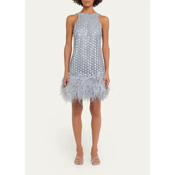 THE NEW ARRIVALS ILKYAZ OZEL Bixi Sequined Feather-trim Minidress
