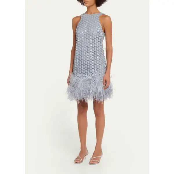 THE NEW ARRIVALS ILKYAZ OZEL Bixi Sequined Feather-trim Minidress