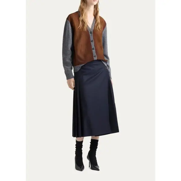 Prada Suede & Wool Knit V-neck Cardigan